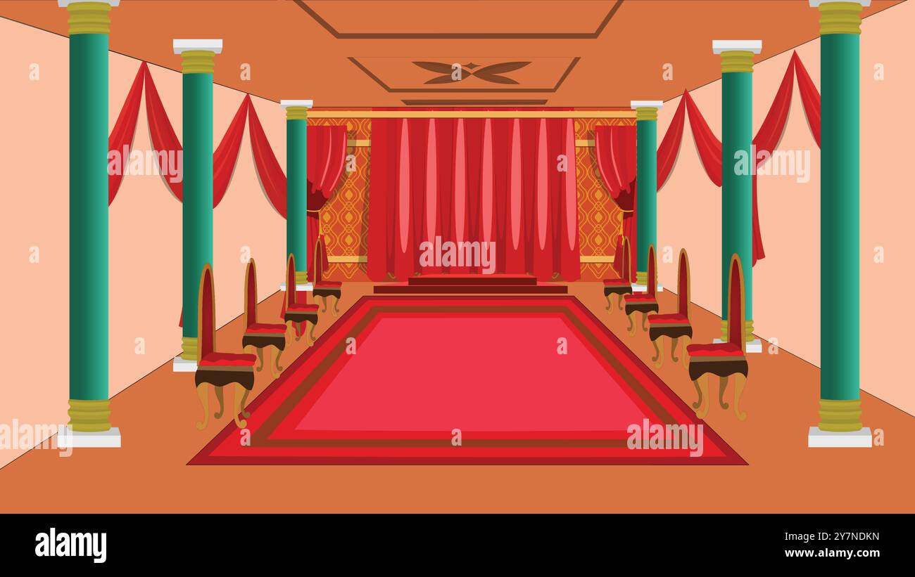 Vector illustration of royal palace ballroom. Indian Kings palace ...