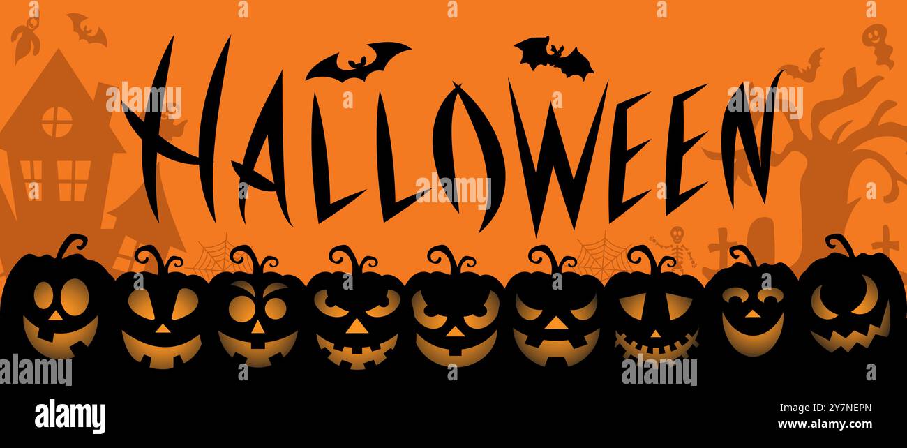 Halloween banner background with pumpkins. Vector illustration Stock ...
