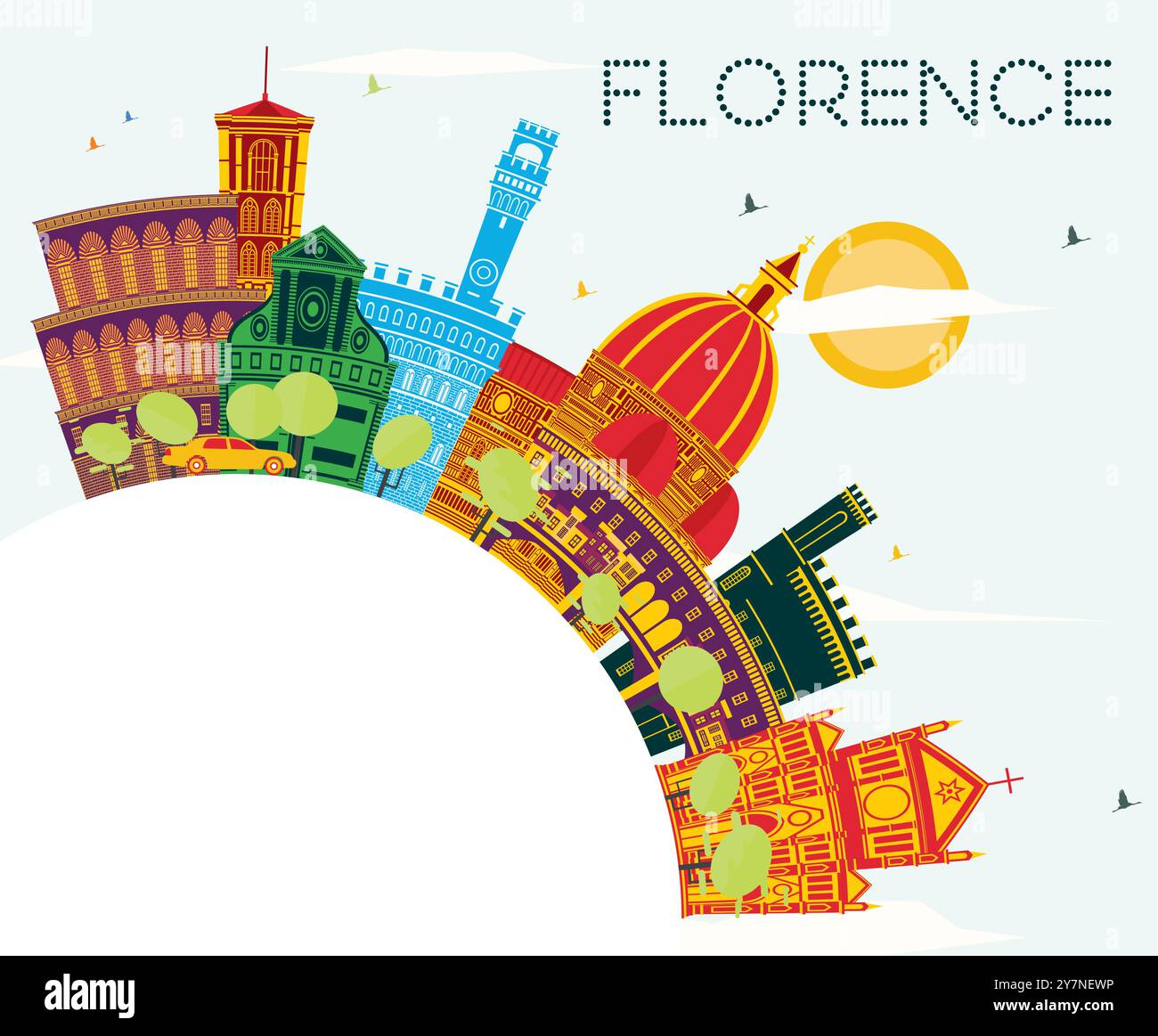 Florence Italy City Skyline with Color Buildings, Blue Sky and copy ...