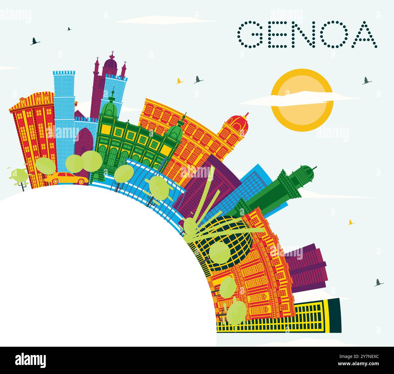 Genoa Italy City Skyline with Color Buildings, Blue Sky and copy space ...