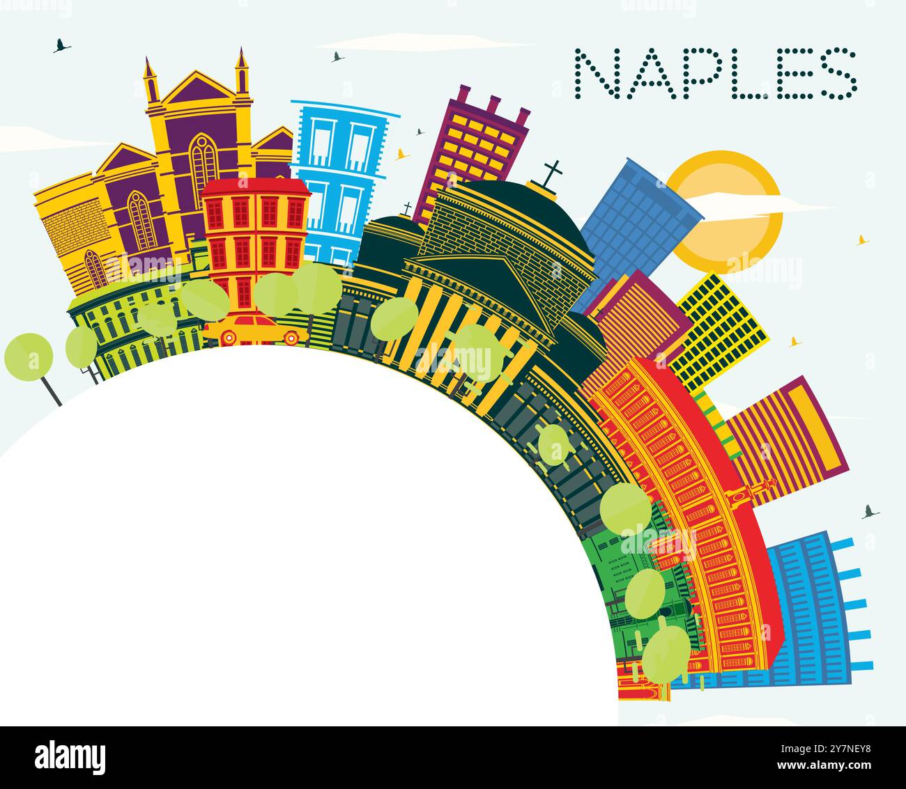 Naples Italy City Skyline with Color Buildings, Blue Sky and copy space. Vector Illustration ...