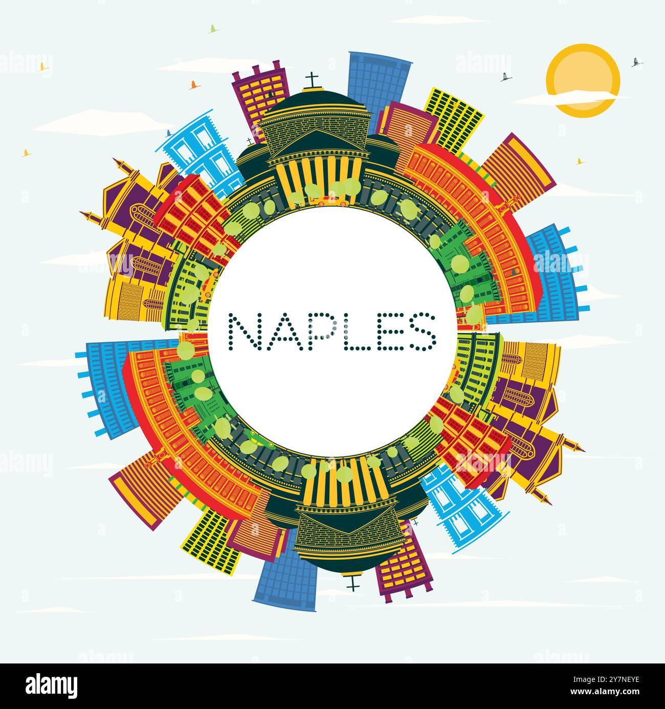 Naples Italy City Skyline with Color Buildings, Blue Sky and copy space. Vector Illustration ...