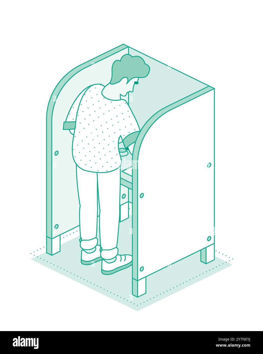 Man Standing In Voting Booth And Make Their Choice Isometric Outline Concept Vector