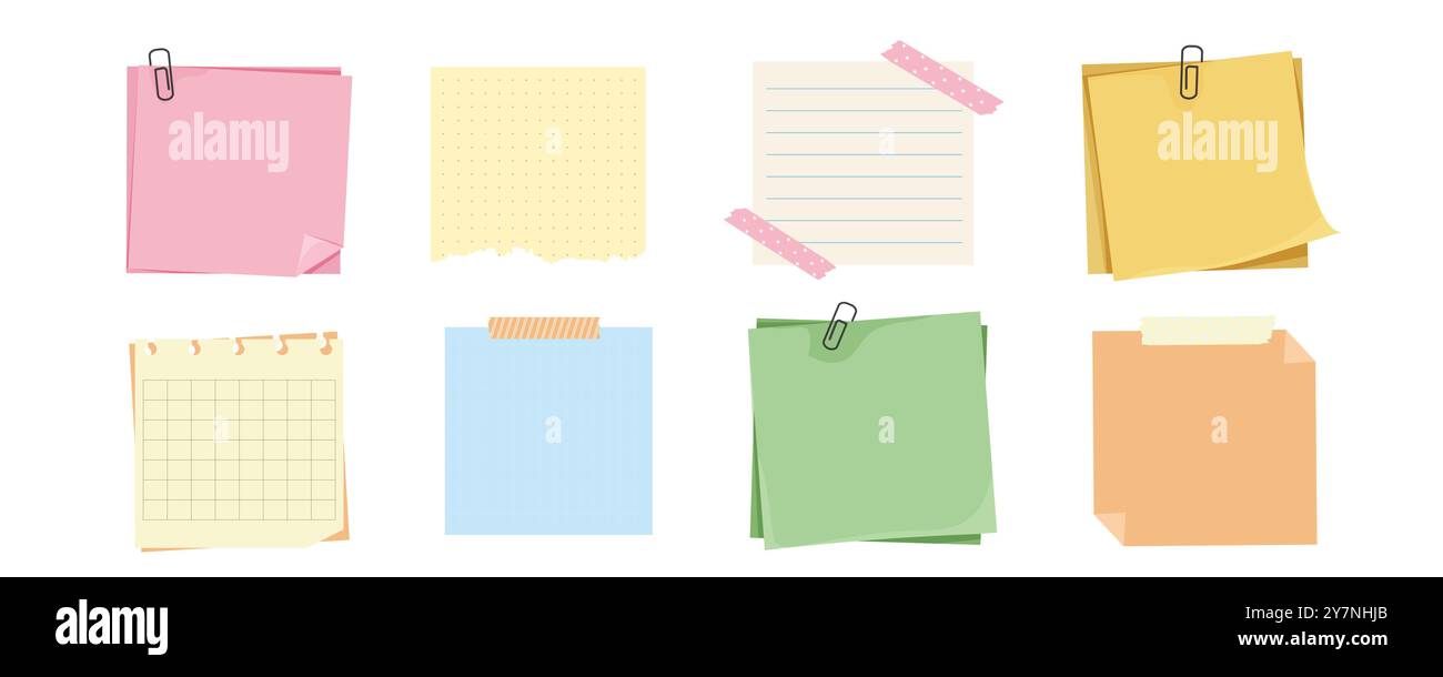 Memo notes, paper for note with clip, postit. Planner notebook page ...