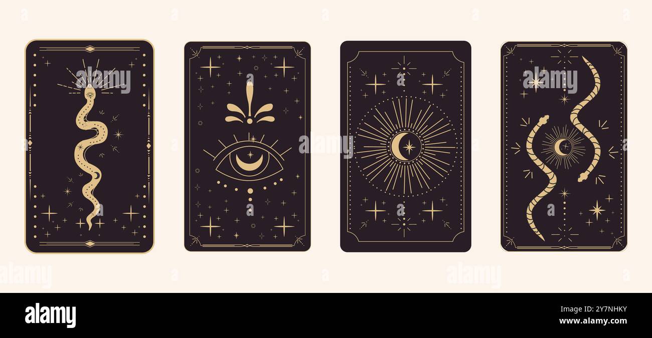Tarot reverce border magic sacred frame gold line border celelstial ...