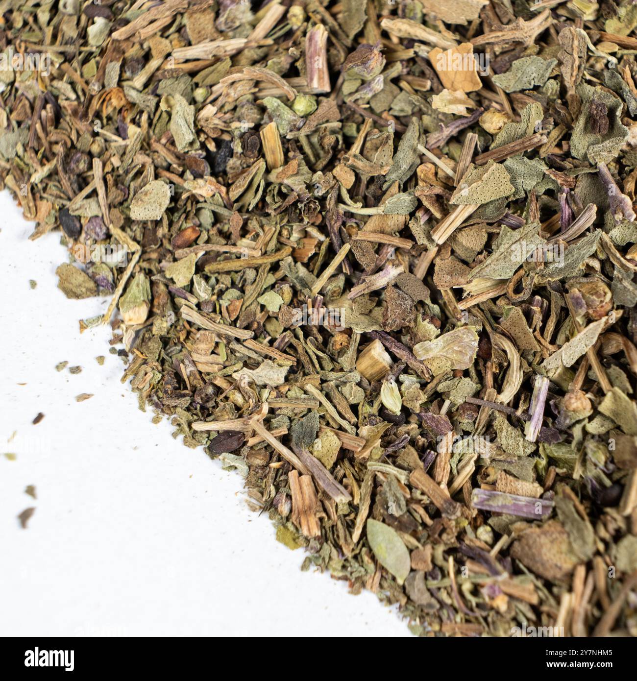 Dry basil spice seasoning macro texture on white background Stock Photo ...