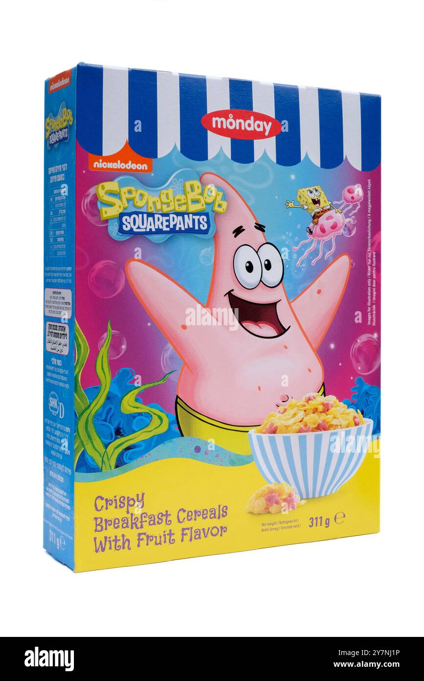box of sponge bob square pants breakfast cereal cut out against white ...
