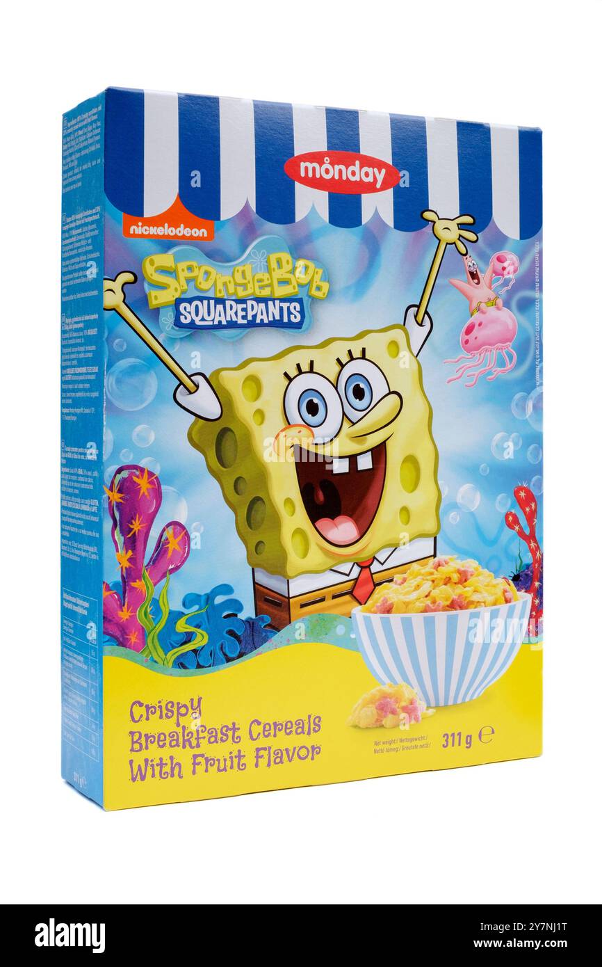 box of sponge bob square pants breakfast cereal cut out against white ...