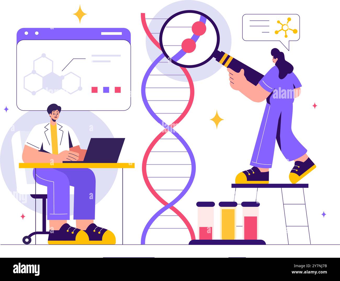 Genetic Science Concept Vector Illustration featuring a DNA Molecule ...