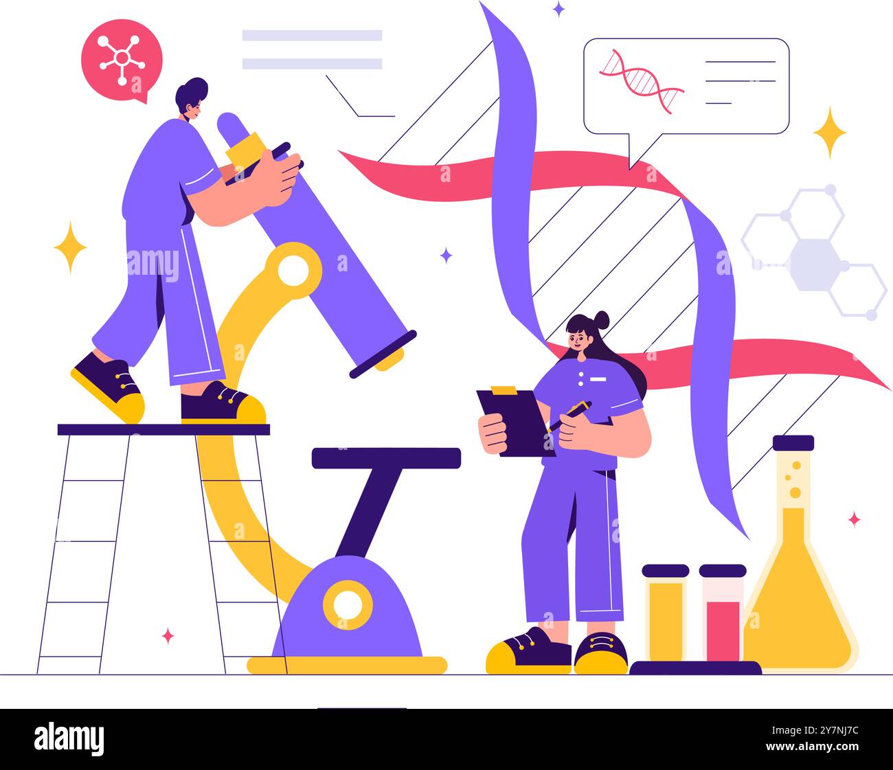 Genetic Science Concept Vector Illustration featuring a DNA Molecule ...