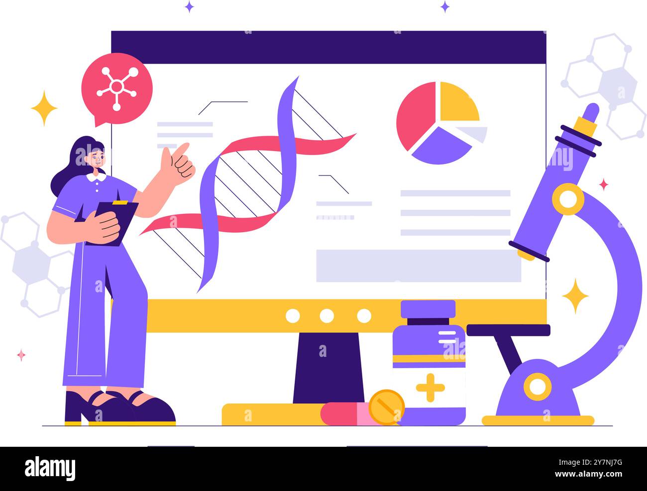 Genetic Science Concept Vector Illustration featuring a DNA Molecule ...