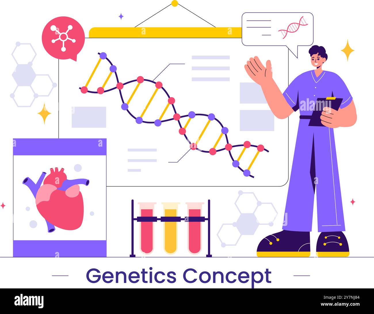 Genetic Science Concept Vector Illustration featuring a DNA Molecule ...