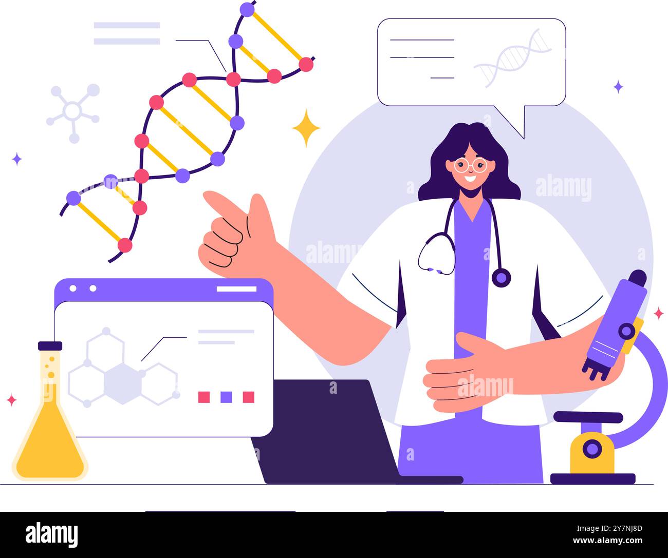 Genetic Science Concept Vector Illustration featuring a DNA Molecule ...