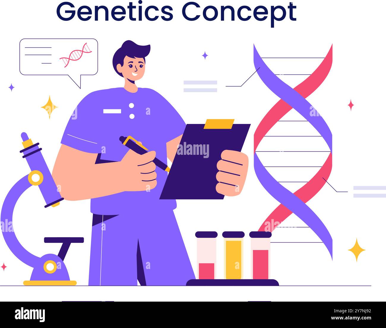 Genetic Science Concept Vector Illustration featuring a DNA Molecule ...