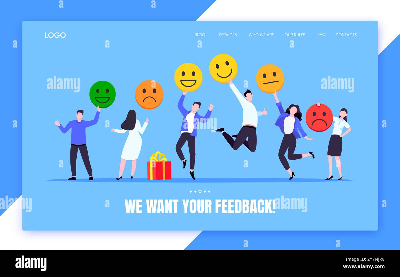 Employee happiness and work attitude feedback business concept flat ...