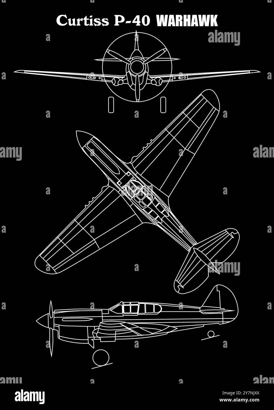 This image showcases a detailed blueprint of the Curtiss P-40 Warhawk ...