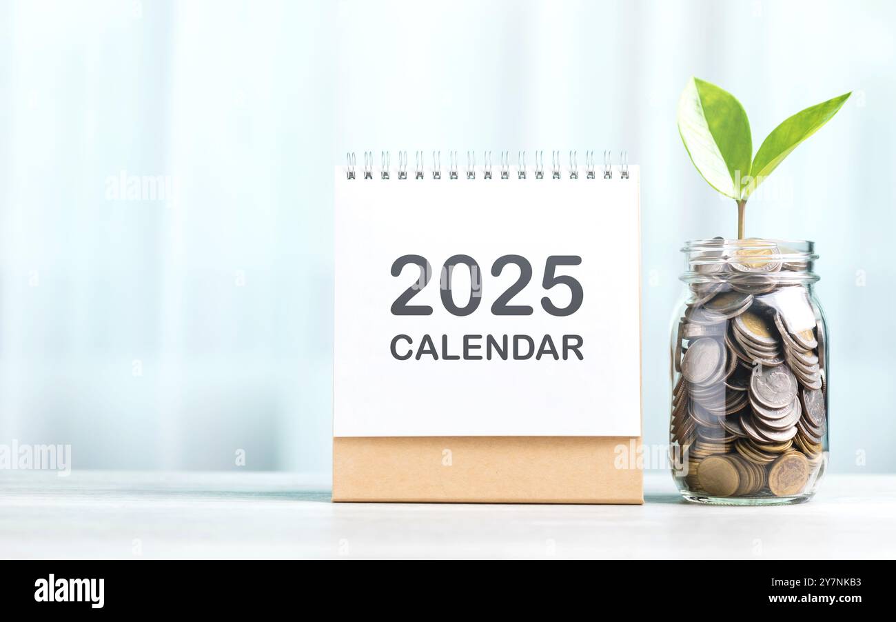 Concept of saving and future planning: A jar filled with coins and a ...