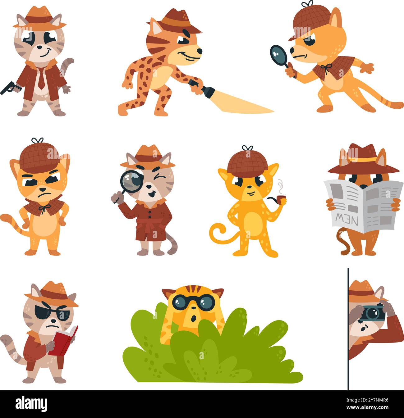 Cartoon illustration cat detective magnifying Cut Out Stock Images ...