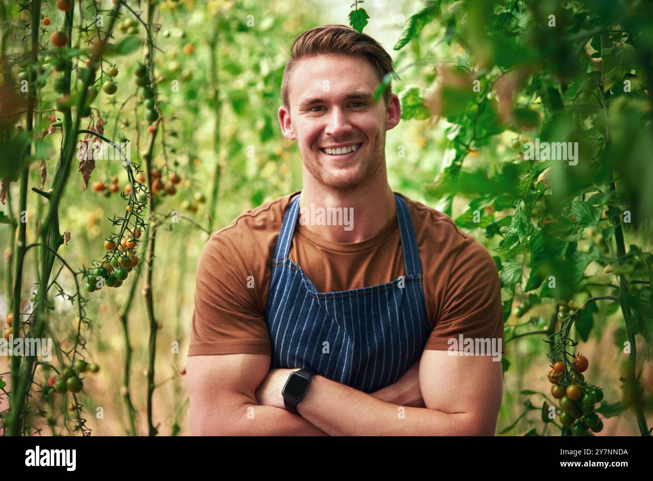 Farmer, happy and portrait in nature for farming, agriculture and ...