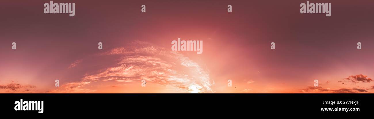 Dramatic Sunset sky 360 panorama. Vibrant sky with bright glowing red ...