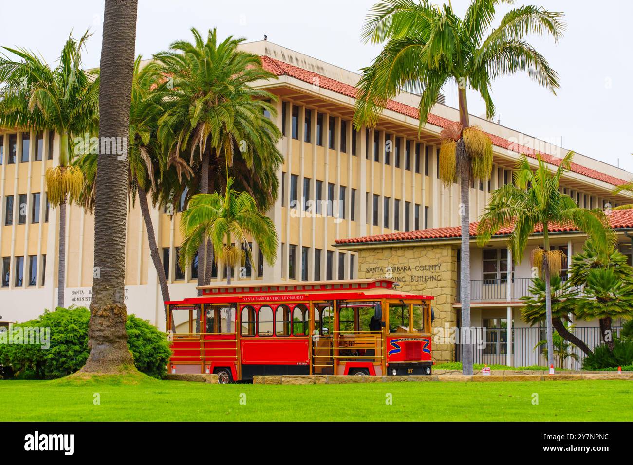 Santa Barbara, California - April 20, 2024: Vibrant tour trolley parked ...