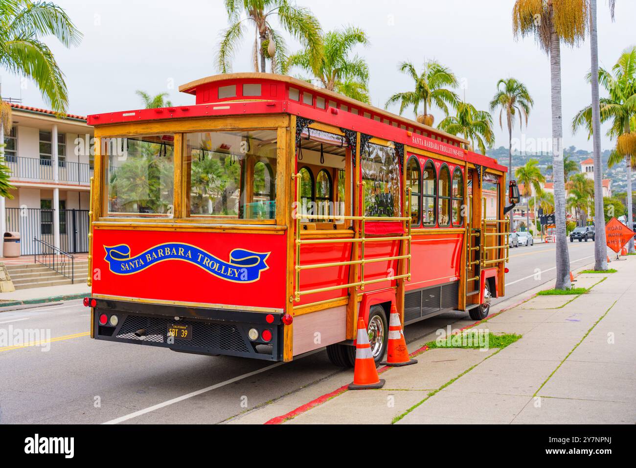 Santa Barbara, California - April 20, 2024: Vibrant tour trolley parked ...