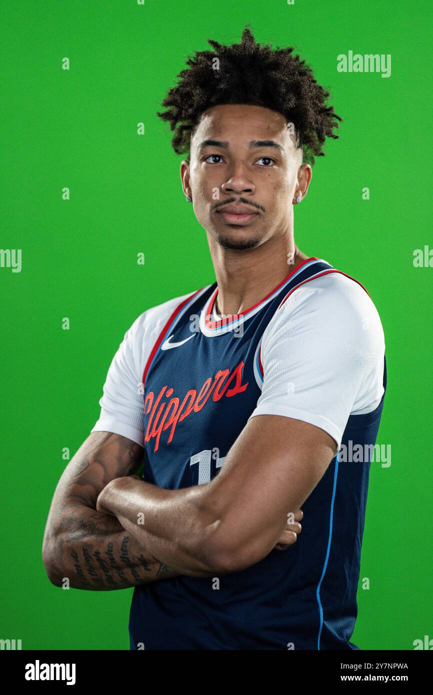 LA Clippers guard Jordan Miller (11) during the Clippers Media Day ...