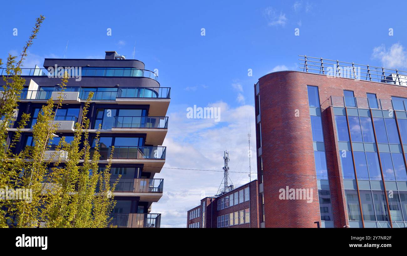 Eco apartment building saving energy and fresh air concept. European ...