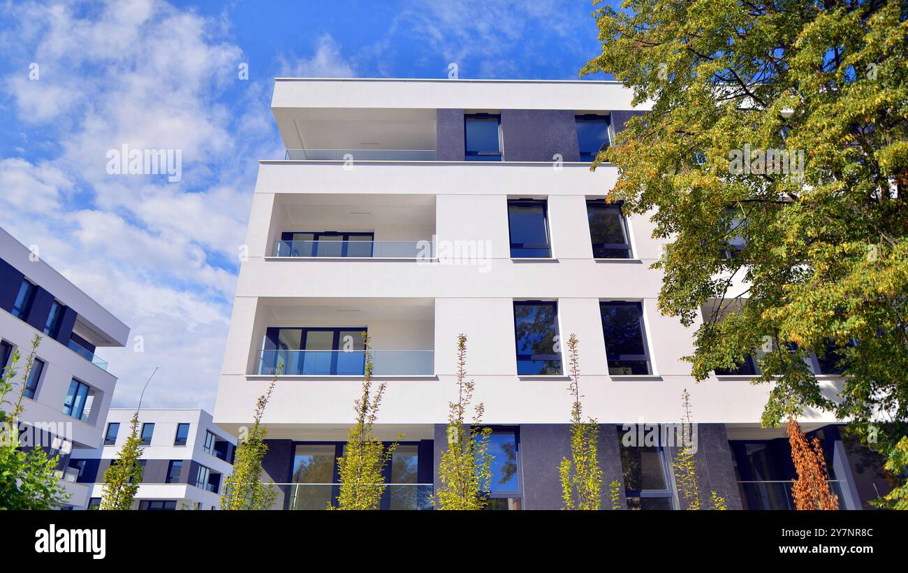 Eco apartment building saving energy and fresh air concept. European ...