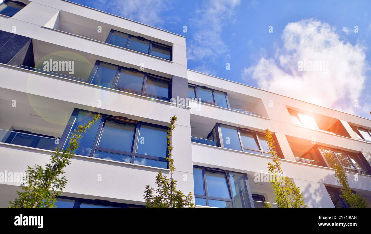 Eco apartment building saving energy and fresh air concept. European ...