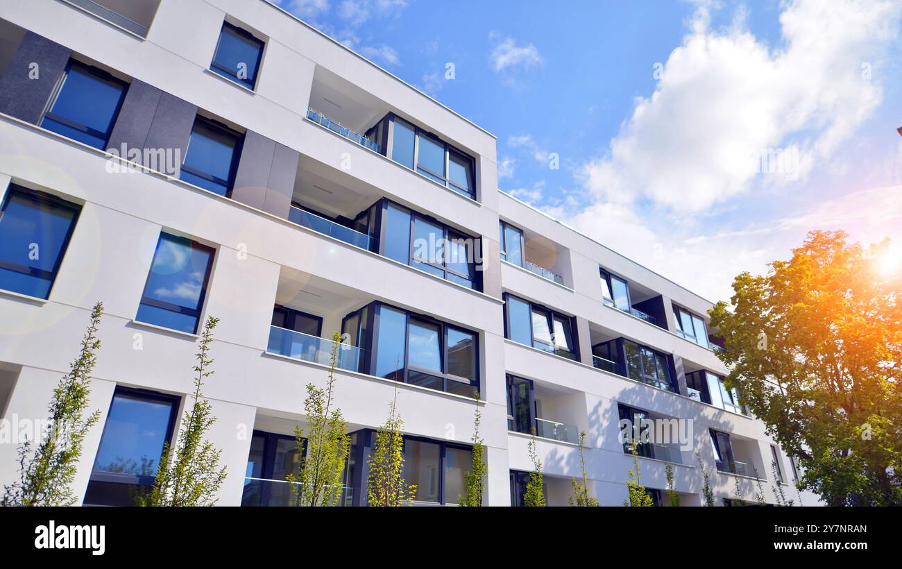 Eco apartment building saving energy and fresh air concept. European ...