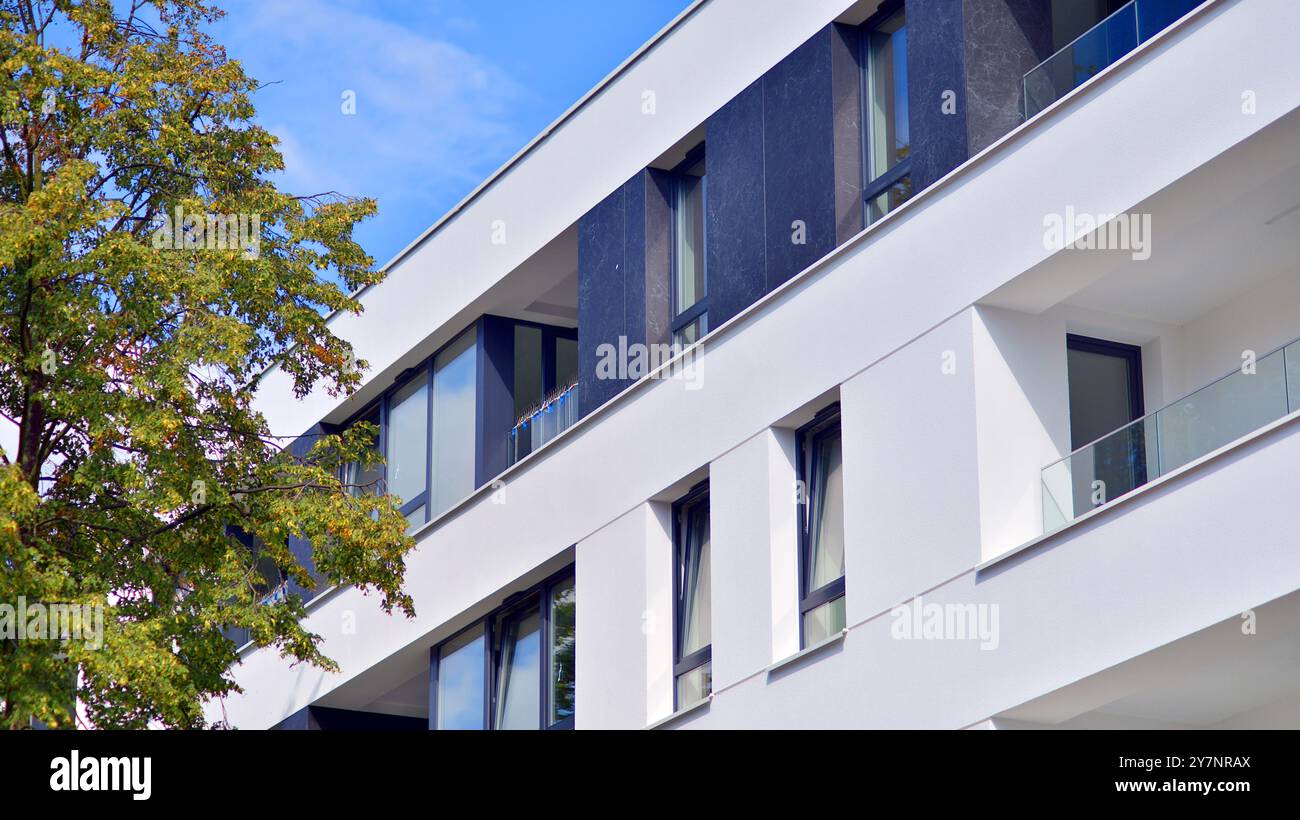 Eco apartment building saving energy and fresh air concept. European ...
