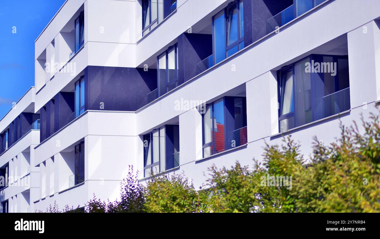 Eco apartment building saving energy and fresh air concept. European ...