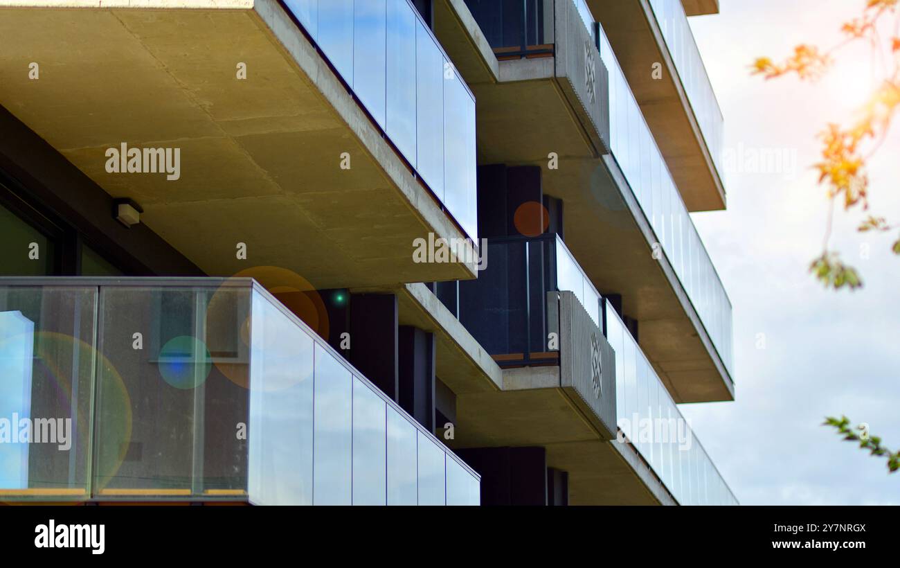 Eco apartment building saving energy and fresh air concept. European ...