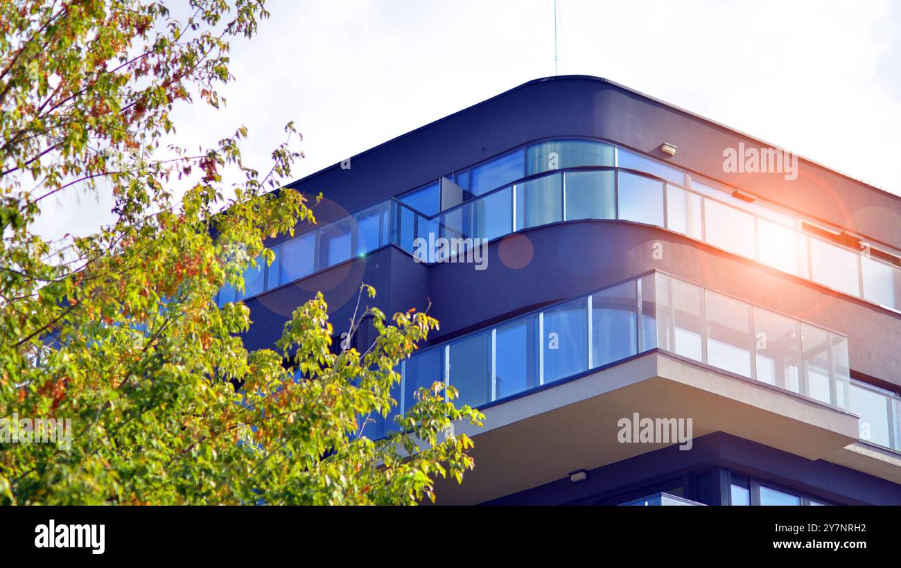 Eco apartment building saving energy and fresh air concept. European ...