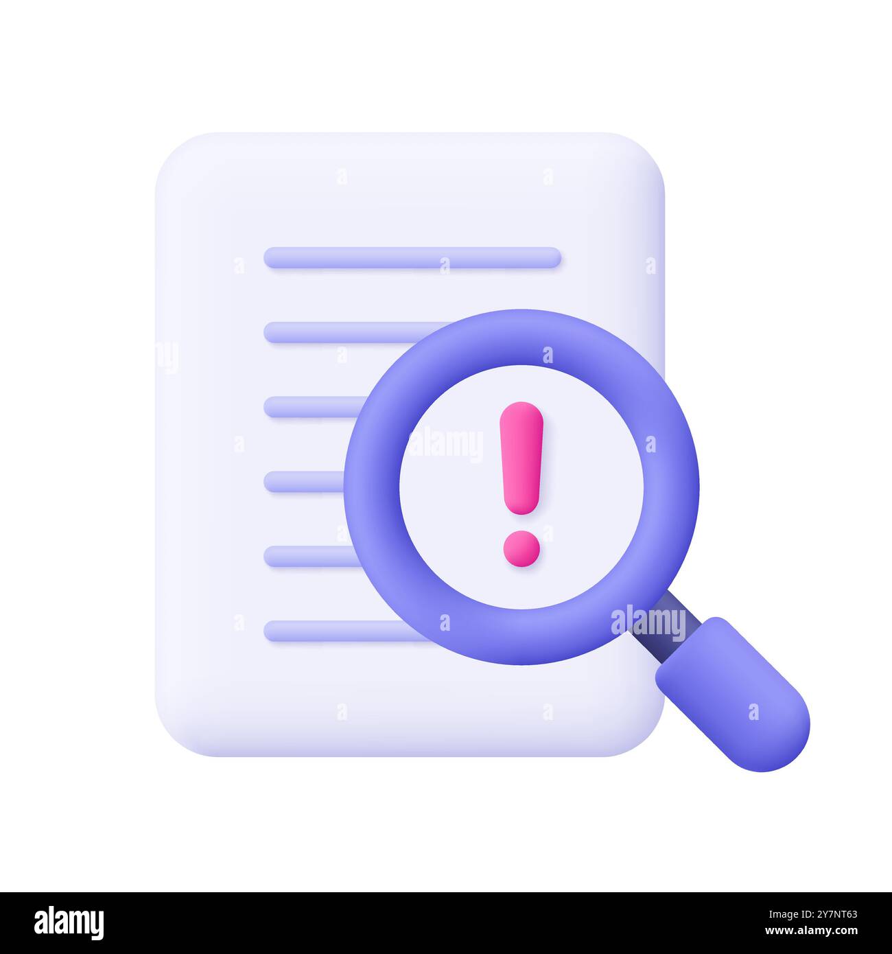Document file and magnifying glass with warning sign, exclamation mark ...