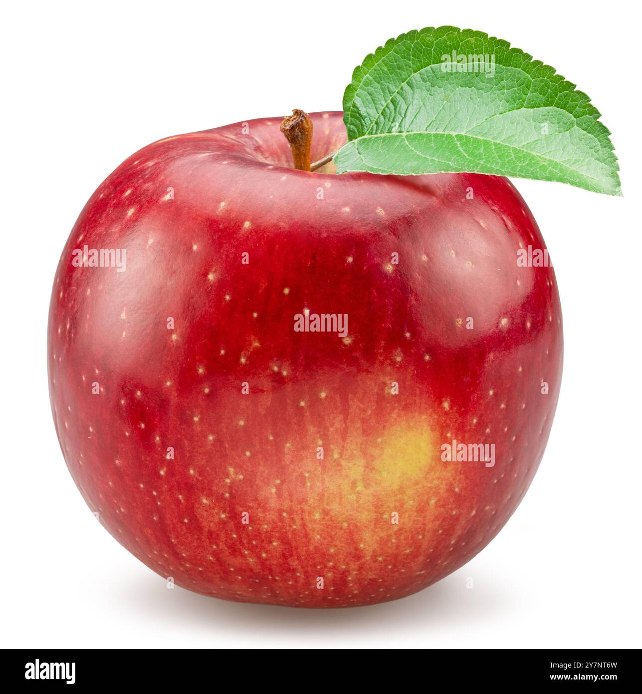 Ripe red apple with yellow spots on white background. File contains ...