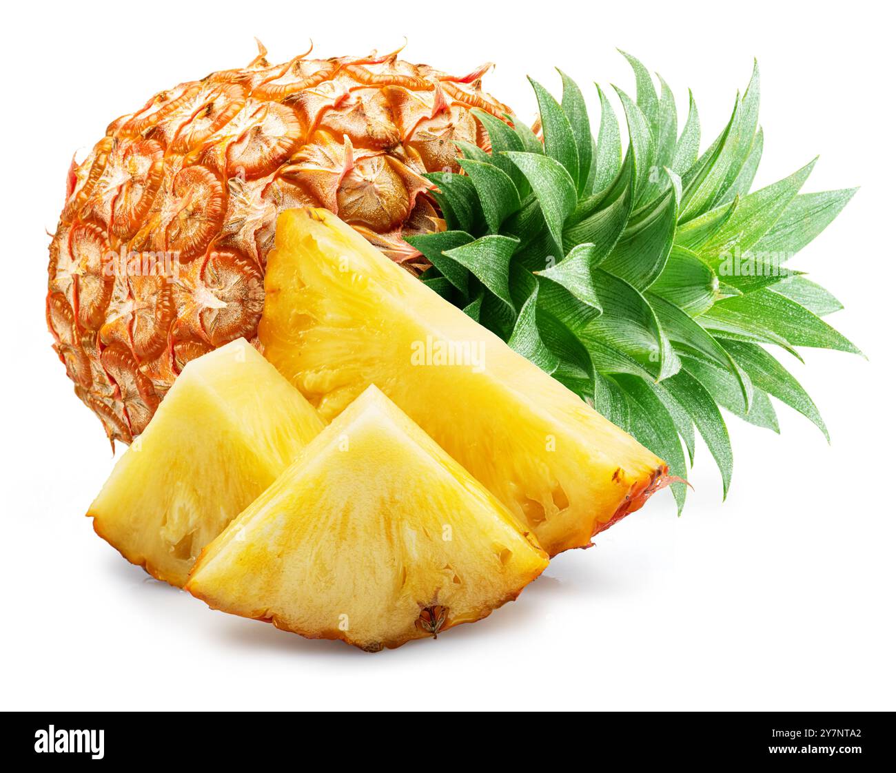 Ripe pineapple and pineapple slices isolated on white background. File ...