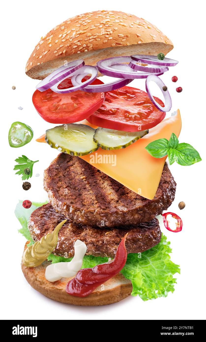 Flying burger ingredients lettuce Cut Out Stock Images & Pictures - Alamy