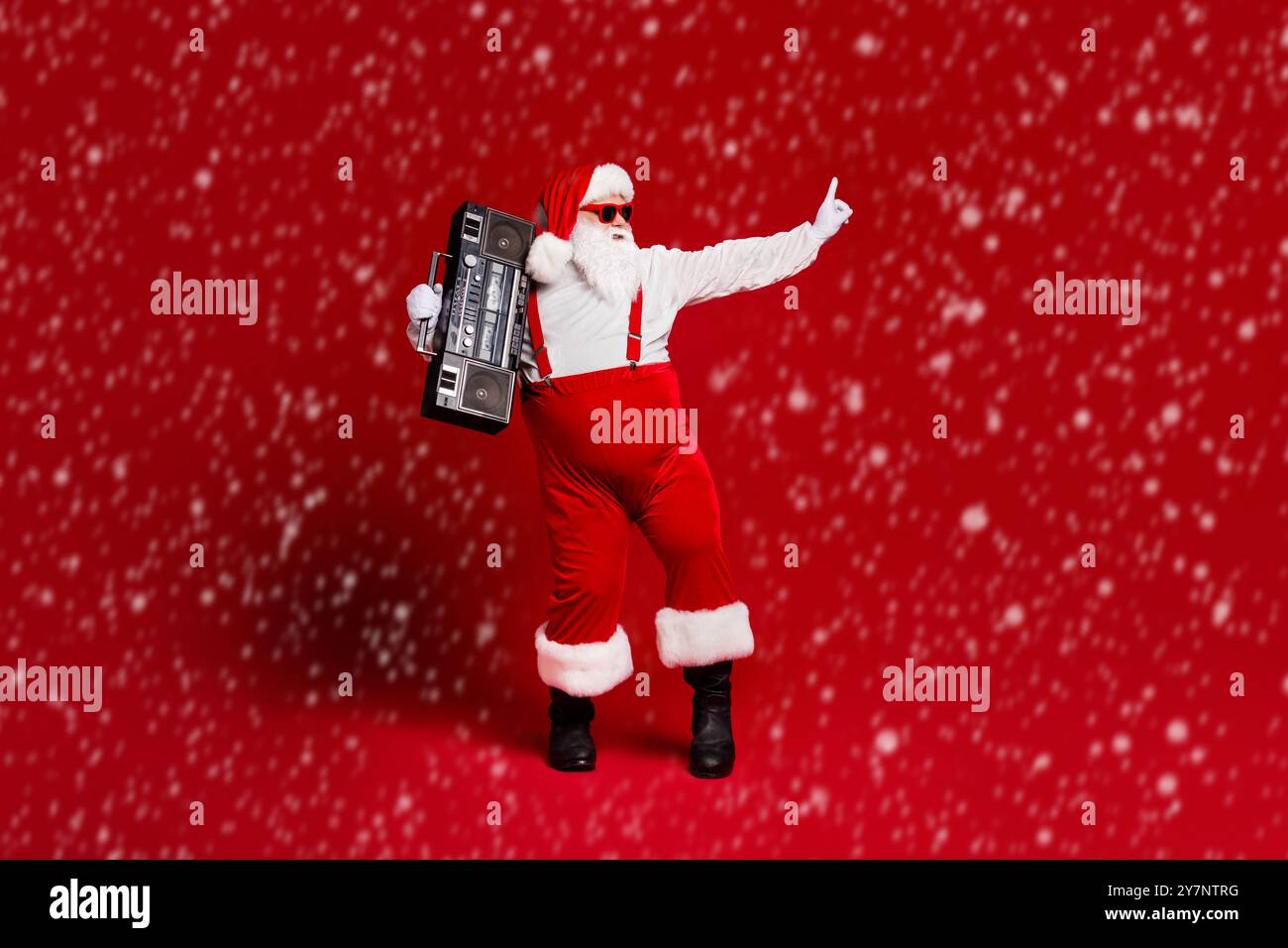 Full length body size view of his he attractive cool fat Santa father ...
