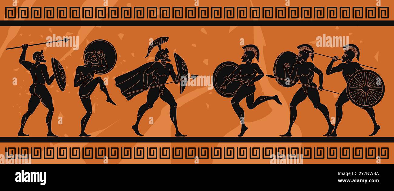 Black greek warriors. Ancient greece mythology mural art on vase ...