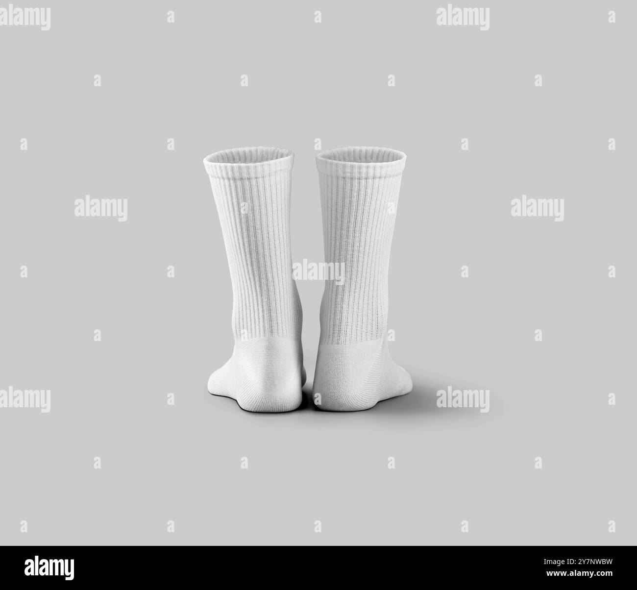 Mockup of white long socks 3d rendering, back view, isolated on ...