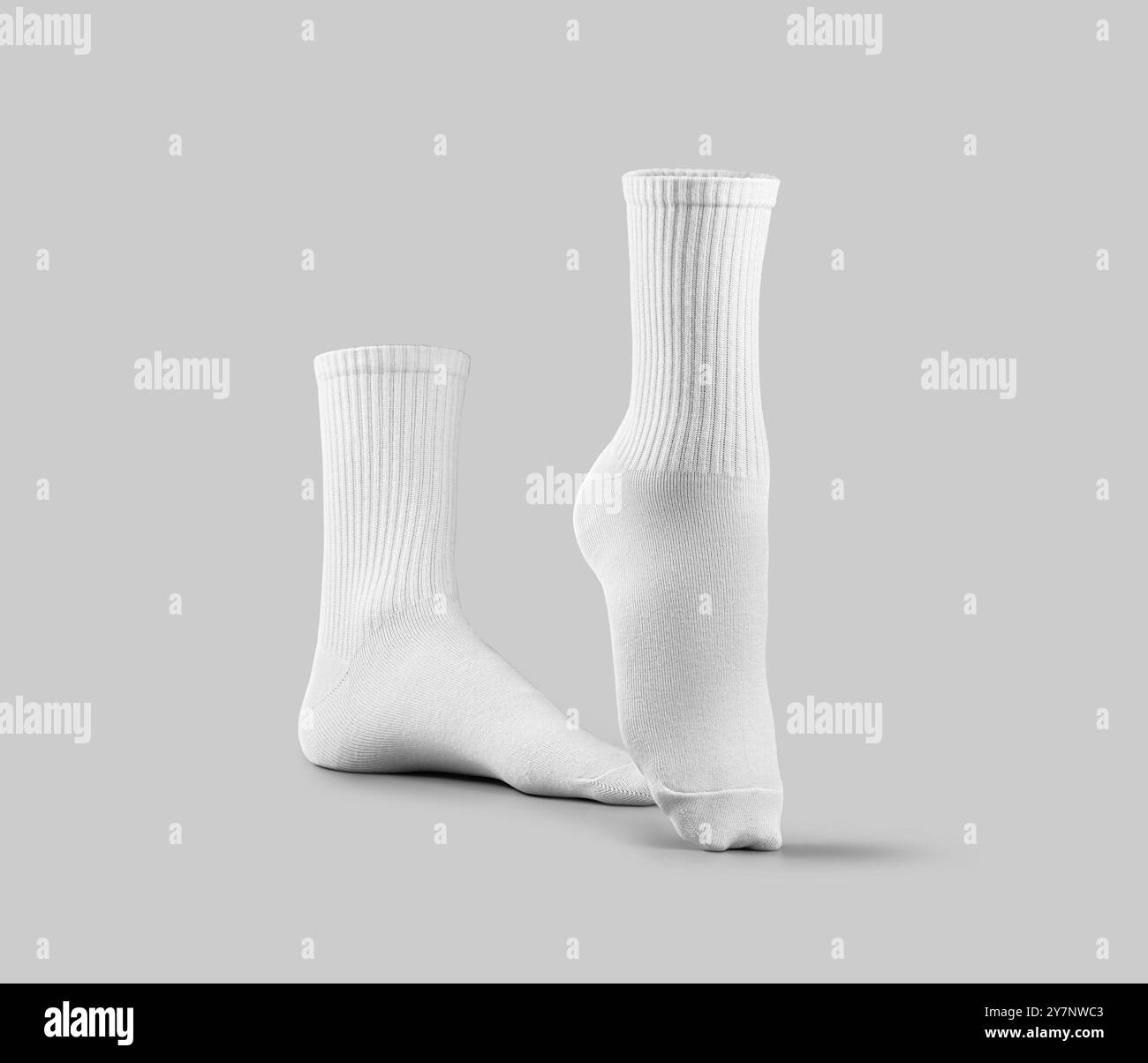 White long socks template 3d rendering, side view, leg with pulled up ...