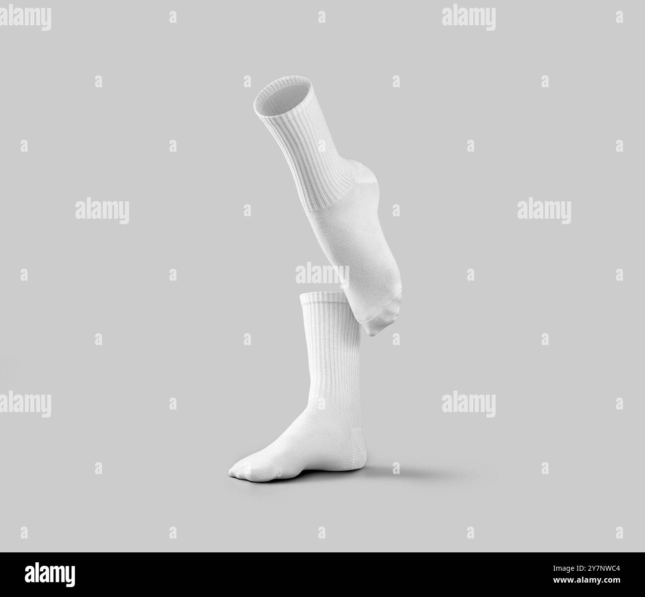 White long socks template 3d rendering, side view, leg with pulled up ...