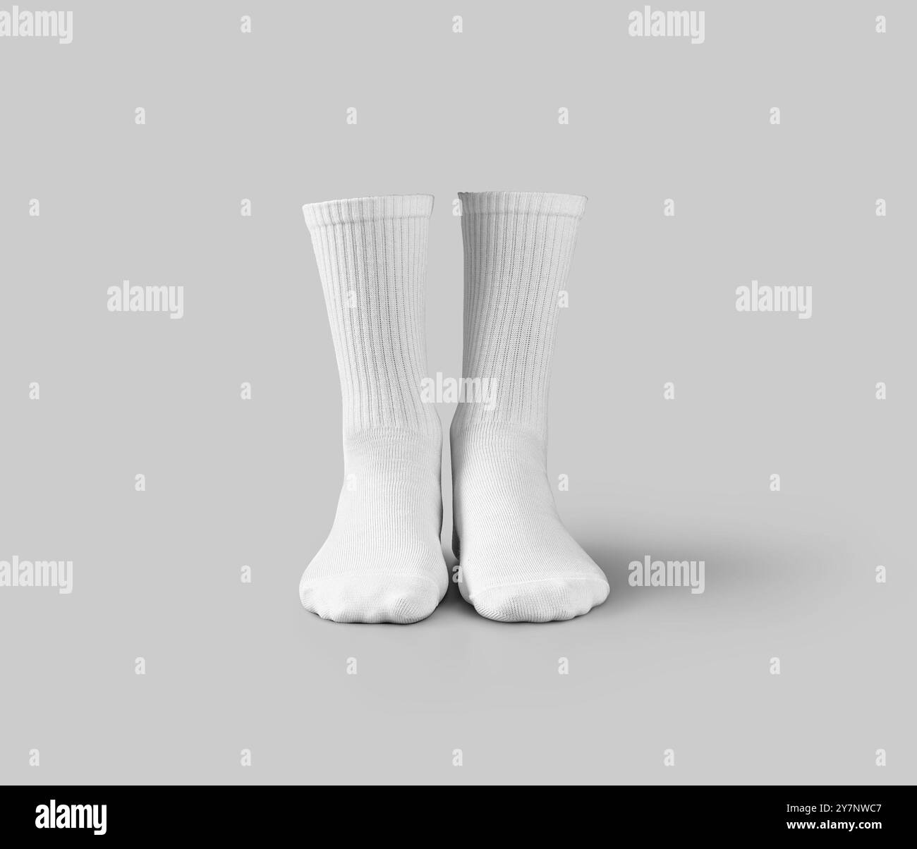 Mockup of white long socks 3d rendering, front view, isolated on ...