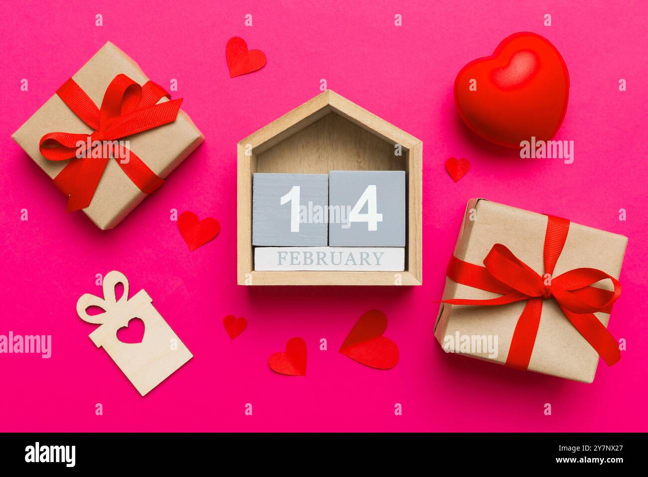 Valentine Day theme with wooden block calendar. Greeting card template ...