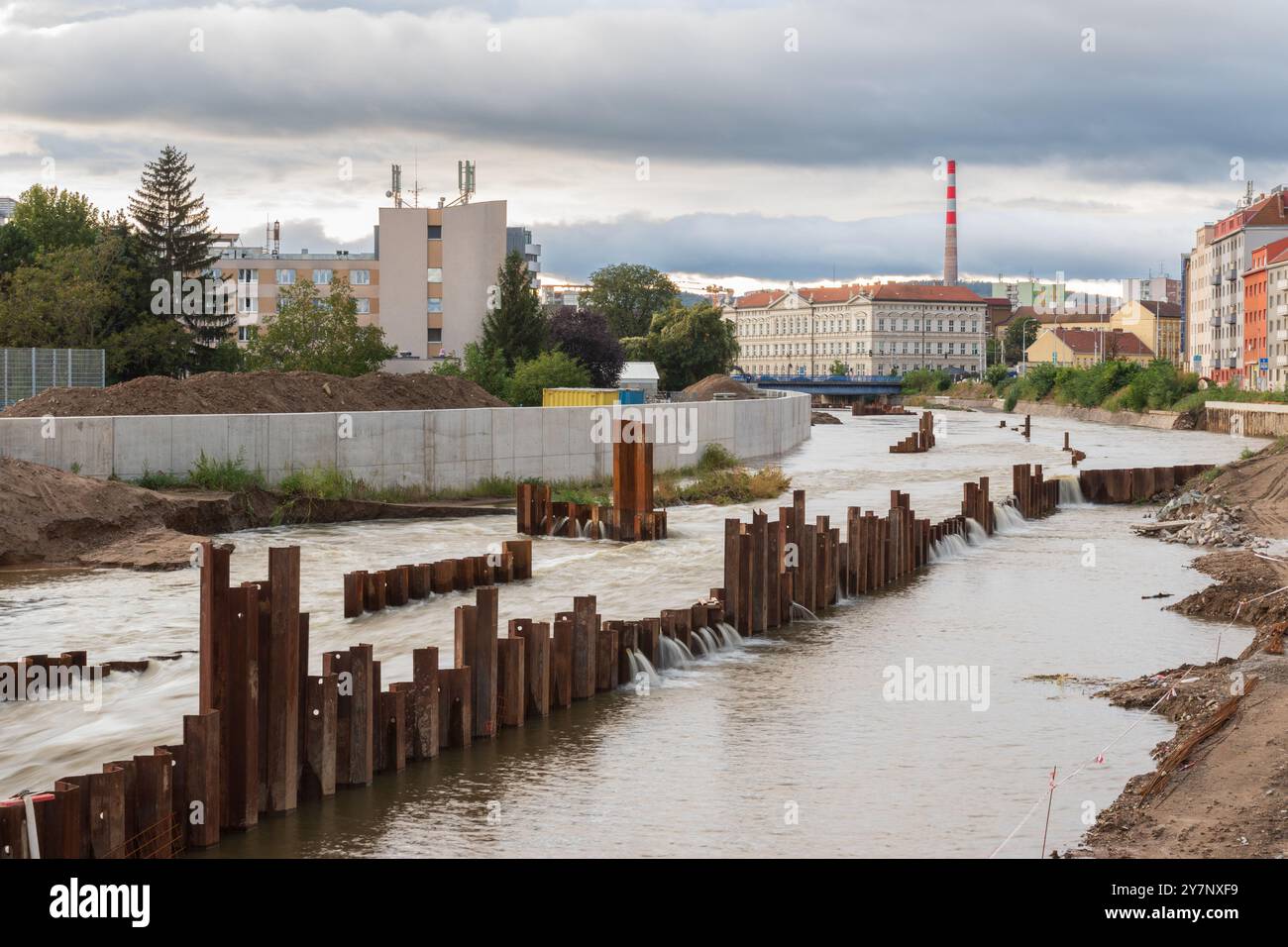 Flood wall in river basin of Svratka, Brno, Czech republic, floods ...