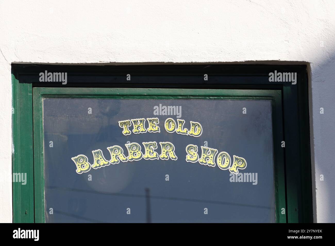 The Old Barber Shop sign on window, Cpoenhagen Stock Photo - Alamy