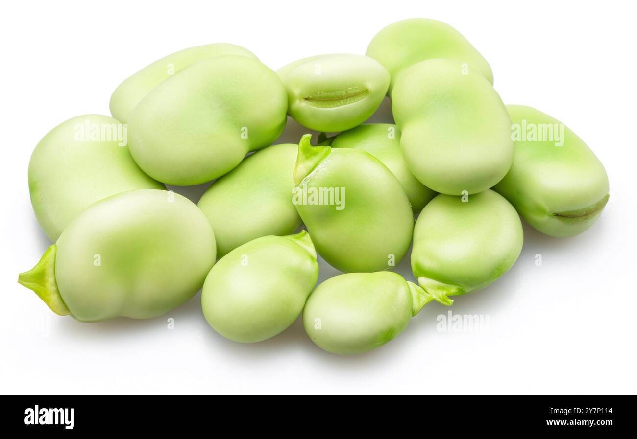 Pile of green young broad beans isolated on white background Stock ...