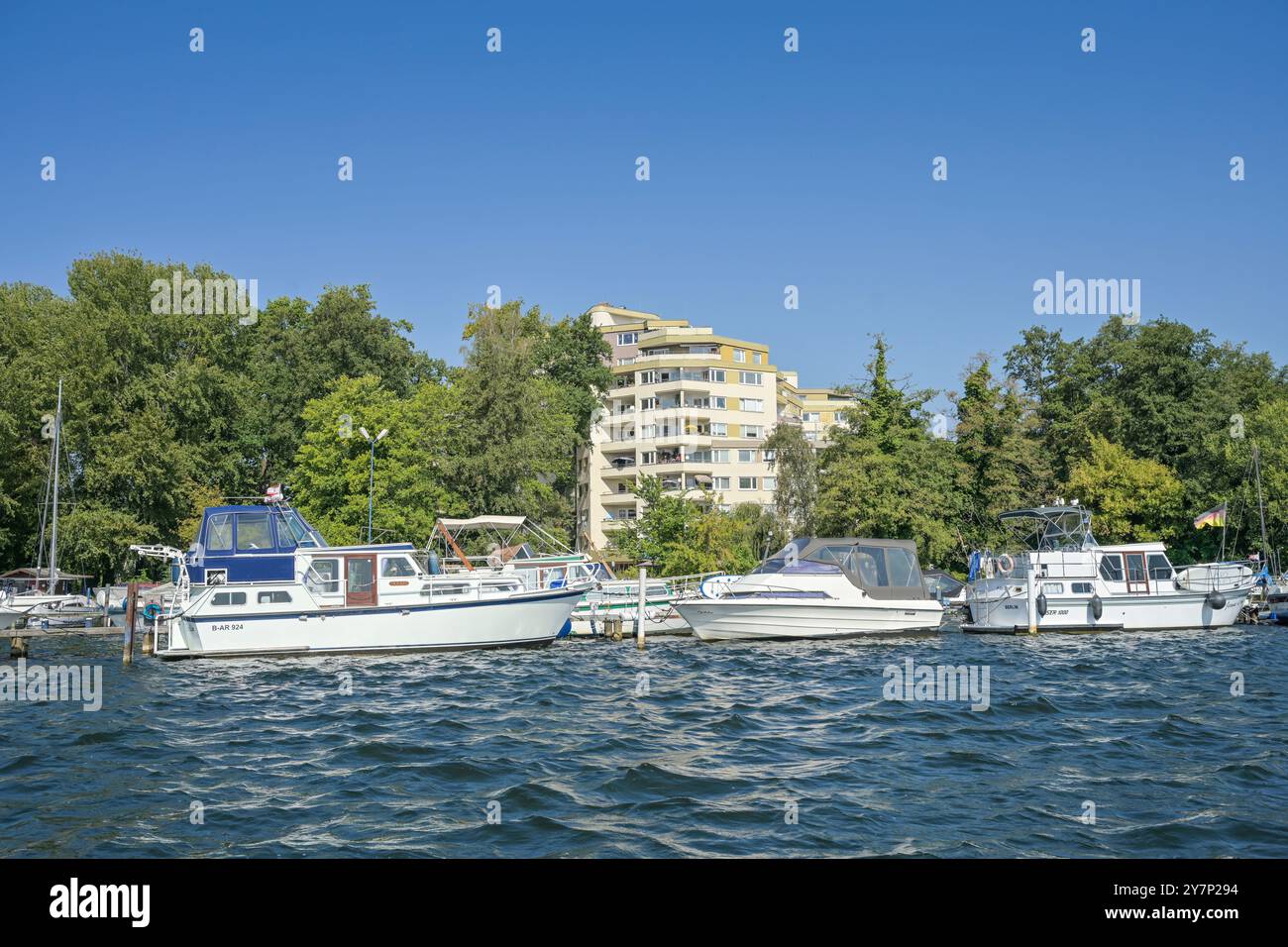 Residential buildings and boat docks in Tegel, Humboldt Island, Tegel ...